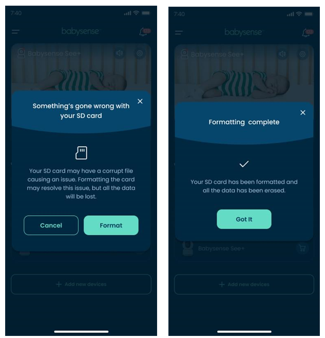 I am getting a message to reformat my SD Card. – Babysense